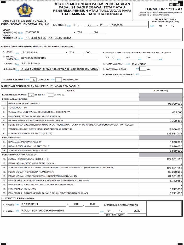E - Form 1721 A1 Joko Sulistiono | PDF