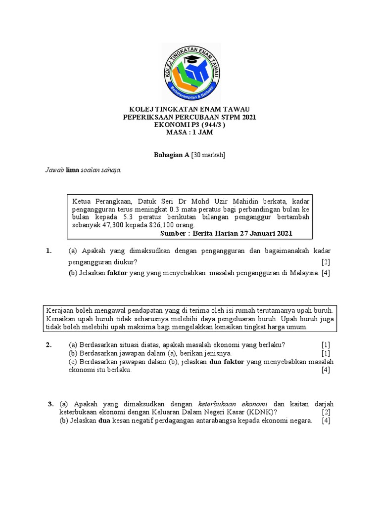 Soalan Peperiksaan Percubaan P3 Tahun 2021edited | PDF