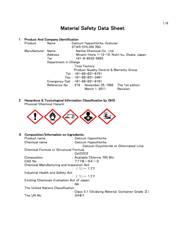 Material Safety Data Sheet | PDF | Water | Dangerous Goods