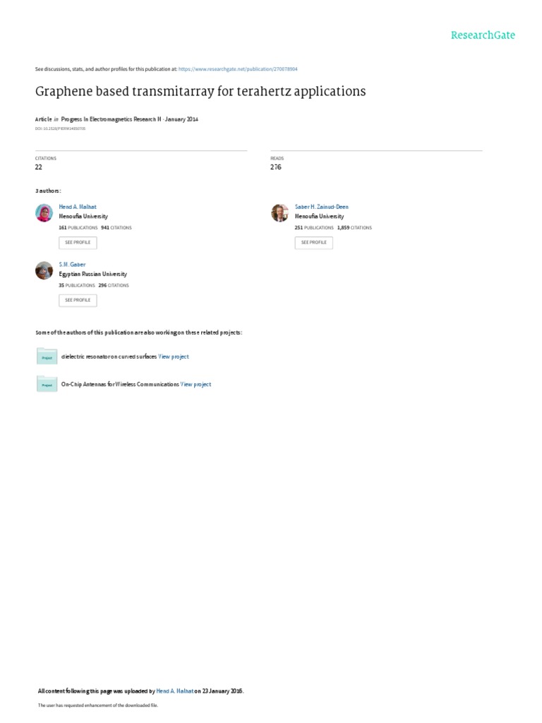 Graphene Based Transmitarray For Terahertz Applica | PDF | Antenna (Radio) | Terahertz Radiation