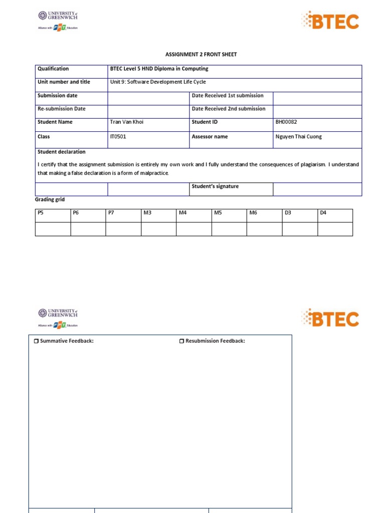 ASM2 - SDLC - IT0501 - Tran Van Khoi | PDF | Client–Server Model | Databases