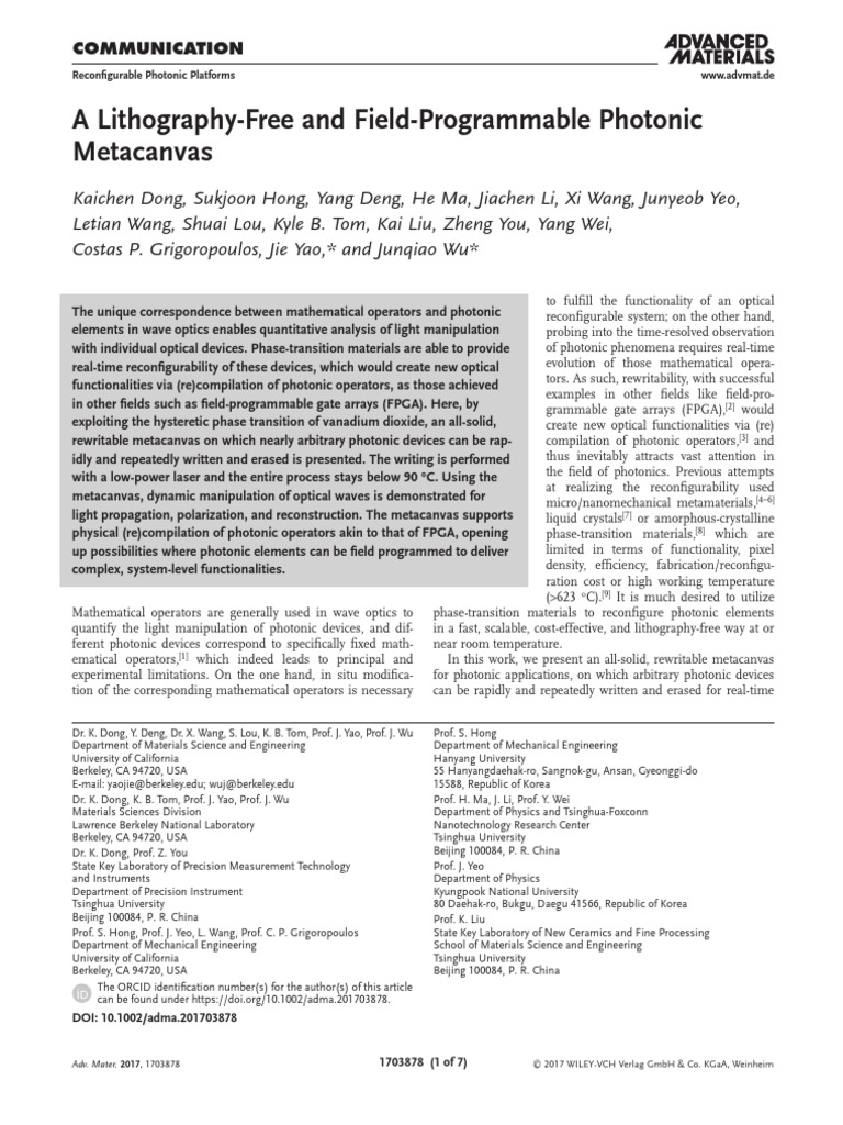A Lithography-Free and Field-Programmable Photonic Metacanvas | PDF | Polarization (Waves) | Optics