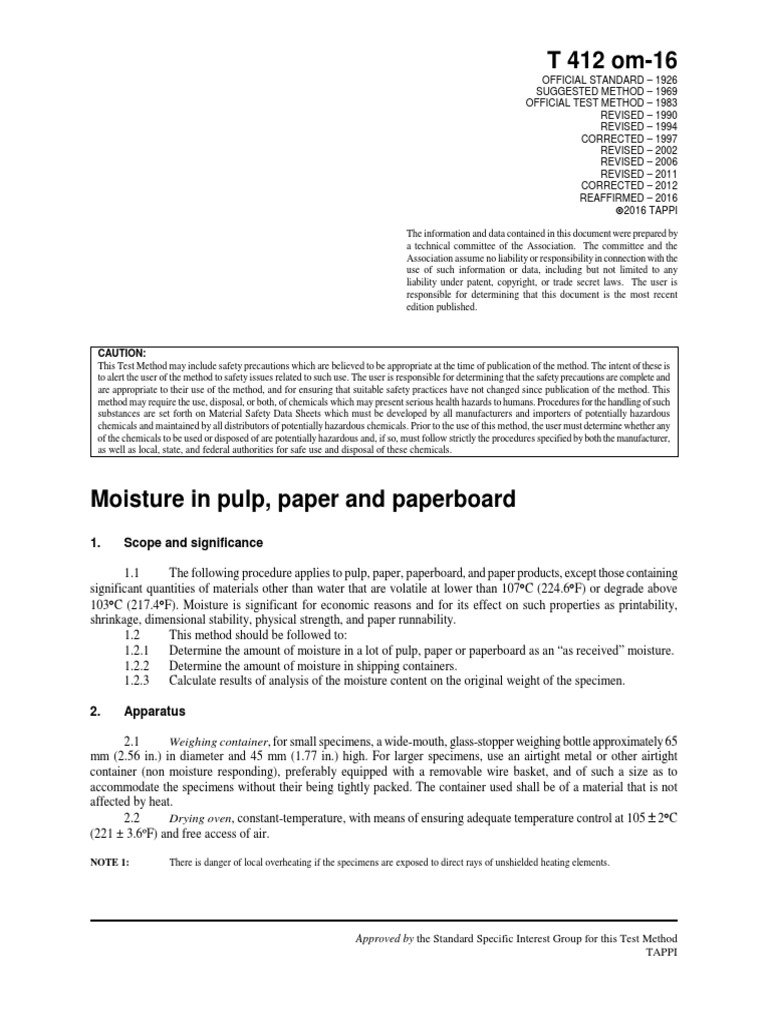 Tappi T412 | PDF | Paper | Paperboard