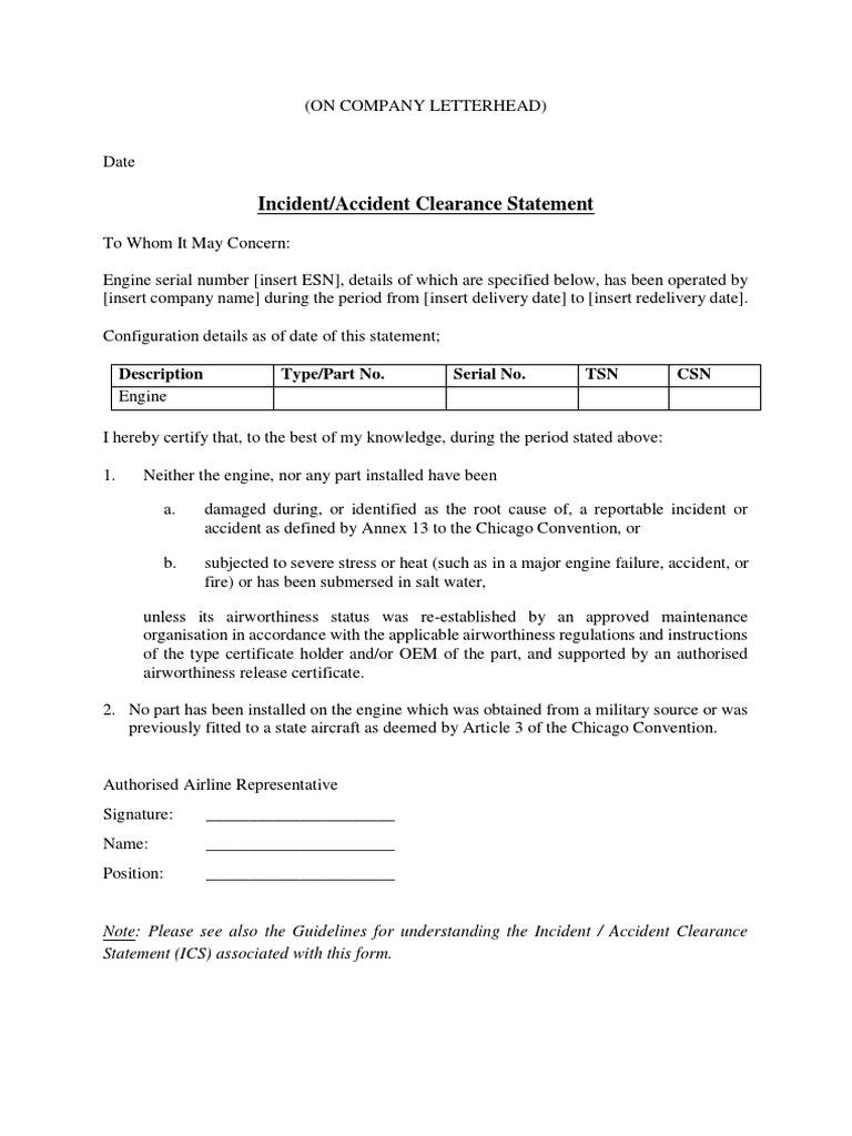 engine-Incident-Accident Clearance Statement-Guidelines | PDF ...
