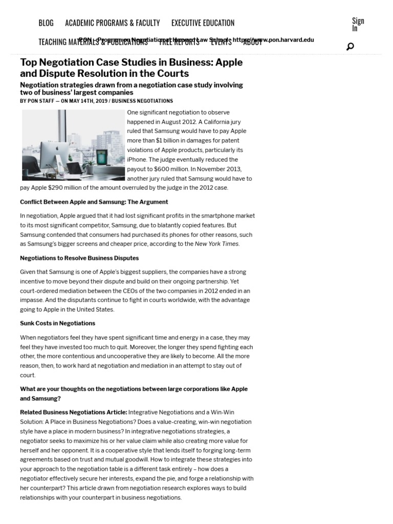 Top Negotiation Case Studies in Business - Apple and Dispute Resolution in The Courts - PON ...