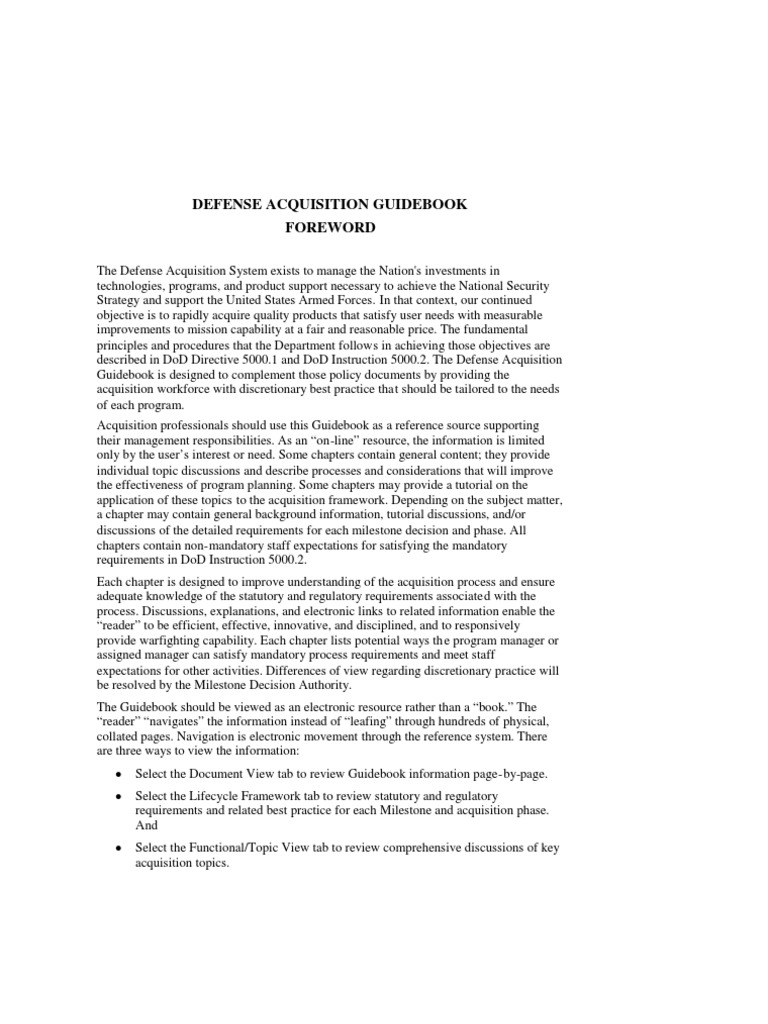 Defense Acquisition Guidebook Overview | PDF | United States Department ...