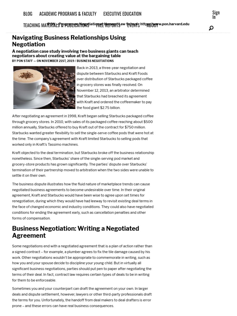 Navigating Business Relationships Using Negotiation - PON - Program On ...