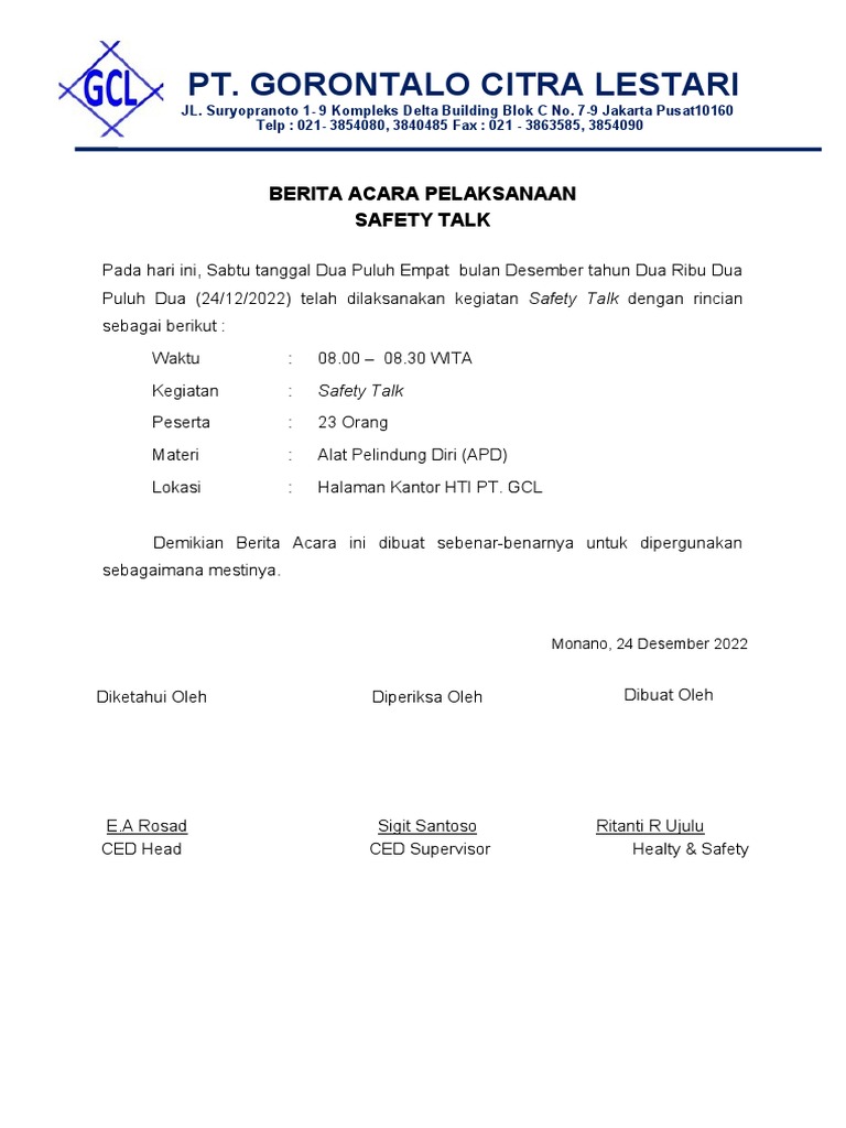 BA Safety Talk Desember 2022 | PDF | Bisnis | Teknologi & Rekayasa