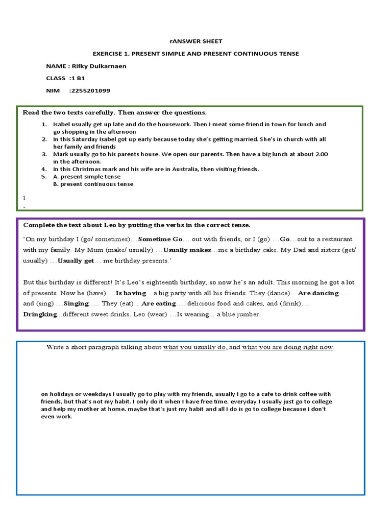 Answer Sheet - Exercise 1 | PDF