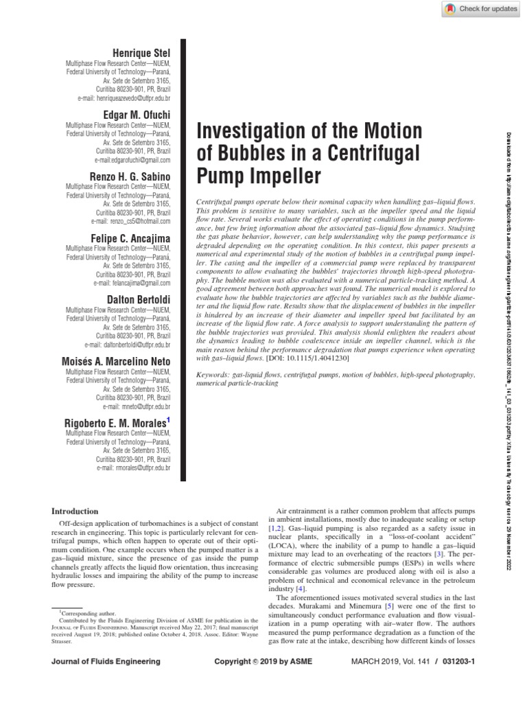 2019 Investigation of The Motion of Bubbles in A Centrifugal Pump Impeller | PDF | Pump | Fluid ...