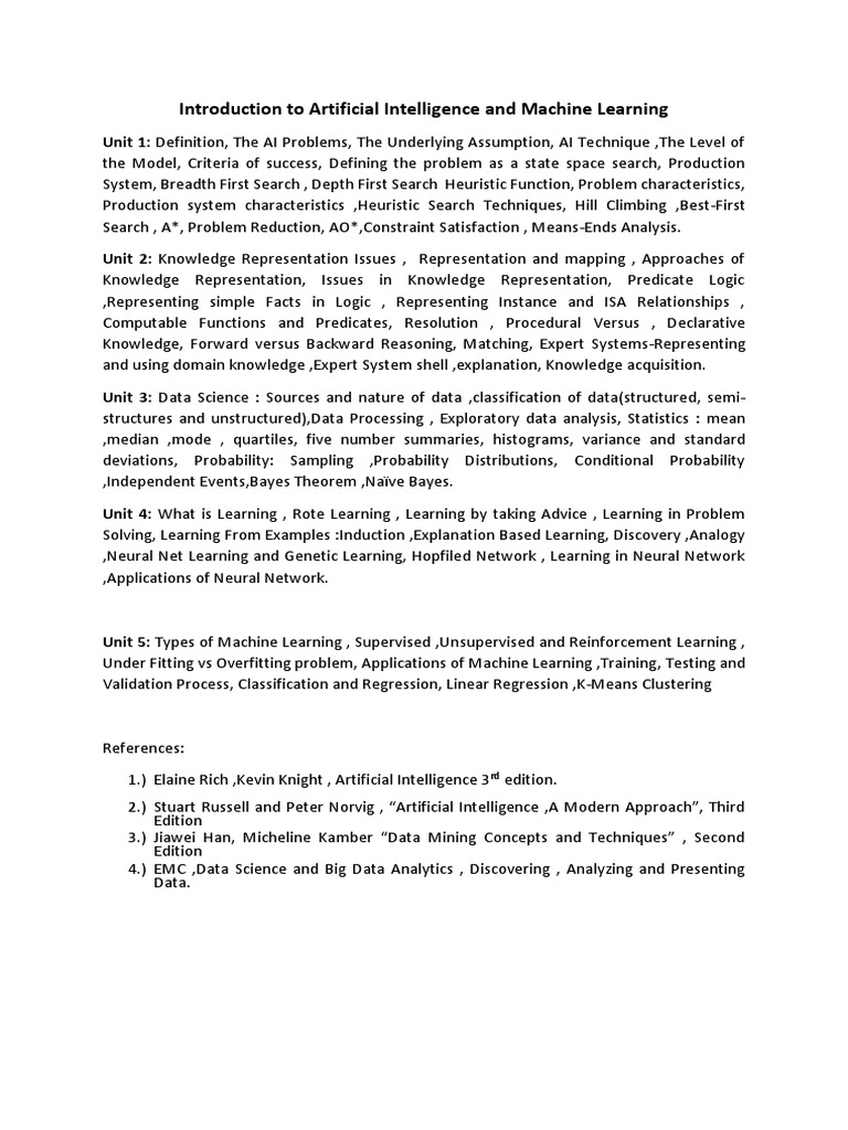 AI Syllabus 1st Semester | PDF