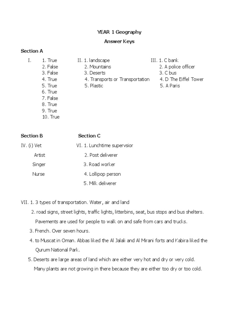 YEAR 1 Geography Answer Keys Section A | Download Free PDF | China ...