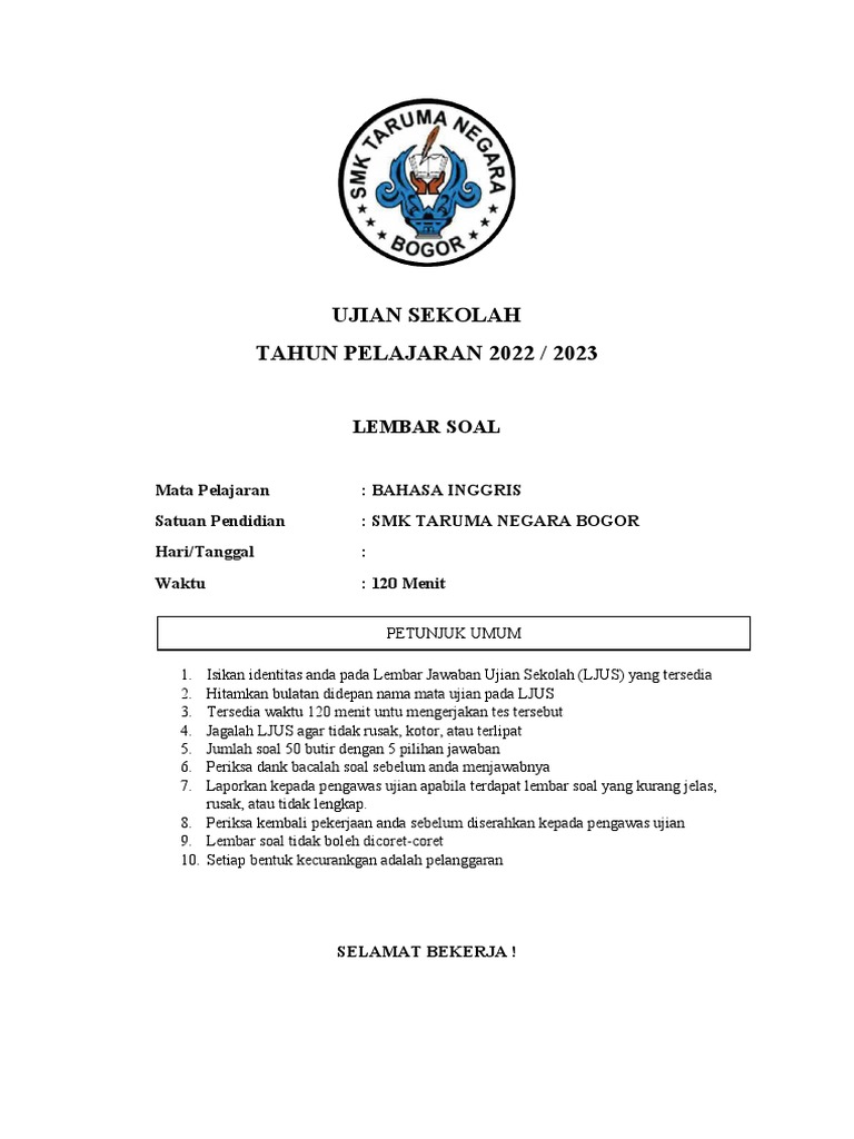 Cover Soal Ujian Sekolah | PDF