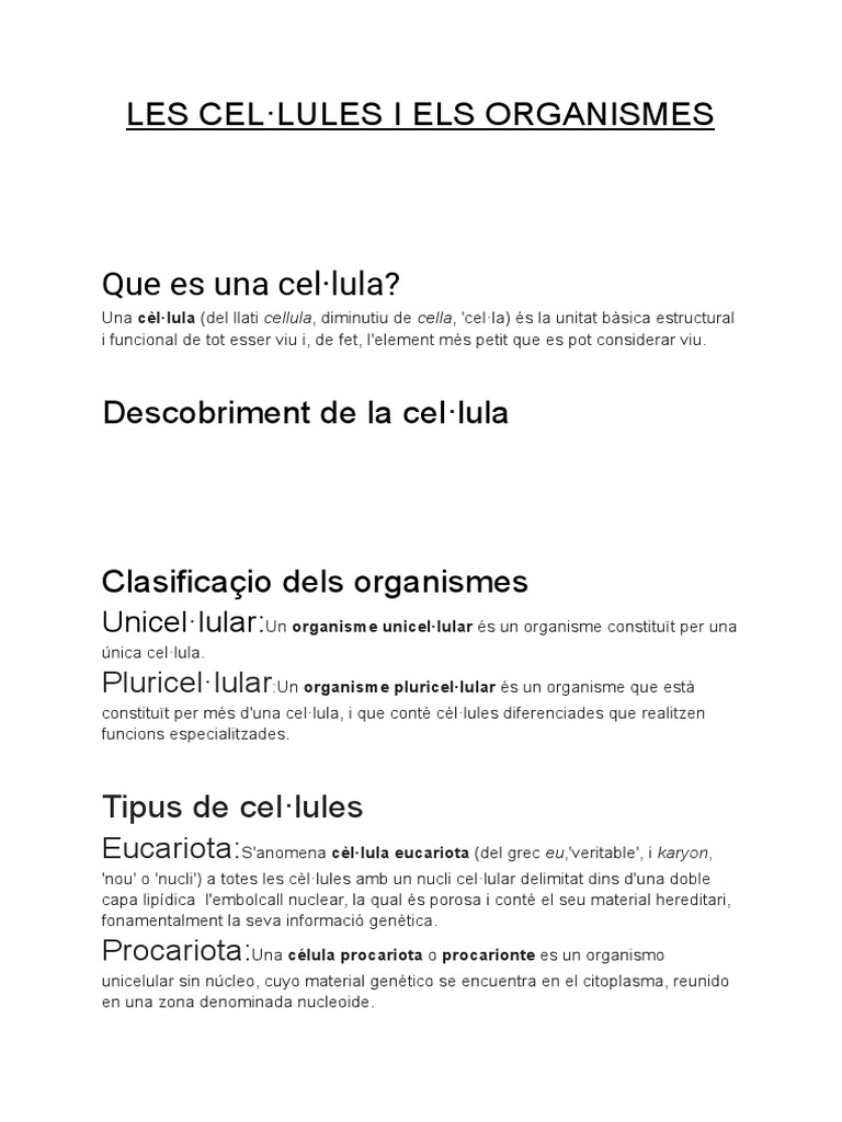 Les Cel Lules I Els Organismes | PDF