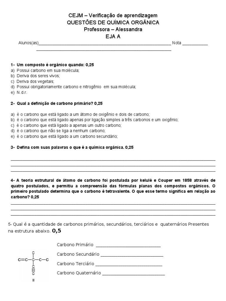 Prova 3 Ano Eja - Química Orgânica | PDF