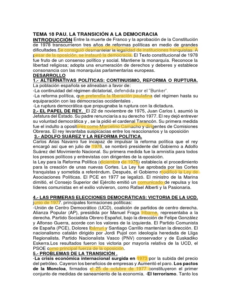 La Transición a la Democracia en España | PDF | Ciencias Políticas ...