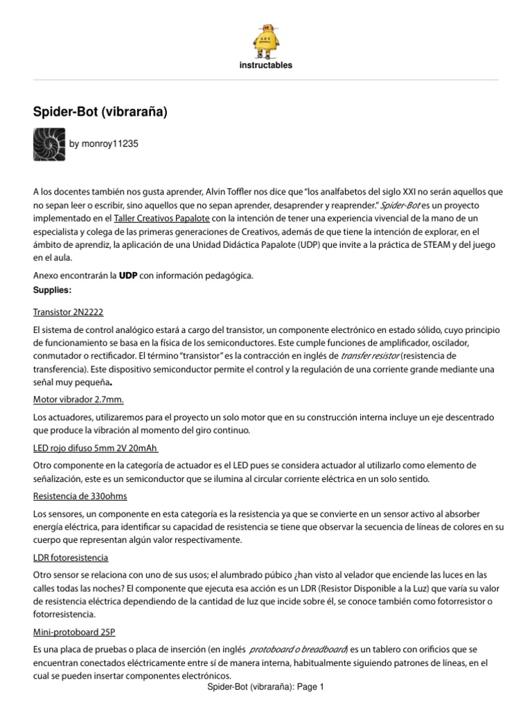 Proyecto Spider-Bot: Guía Didáctica | PDF | Resistor | Diodo emisor de luz