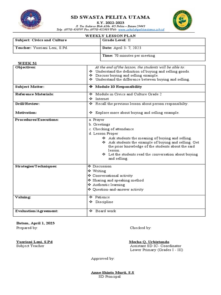 Lesson PLan CC Grade 2 - Week 31 | PDF | Cognitive Psychology | Pedagogy