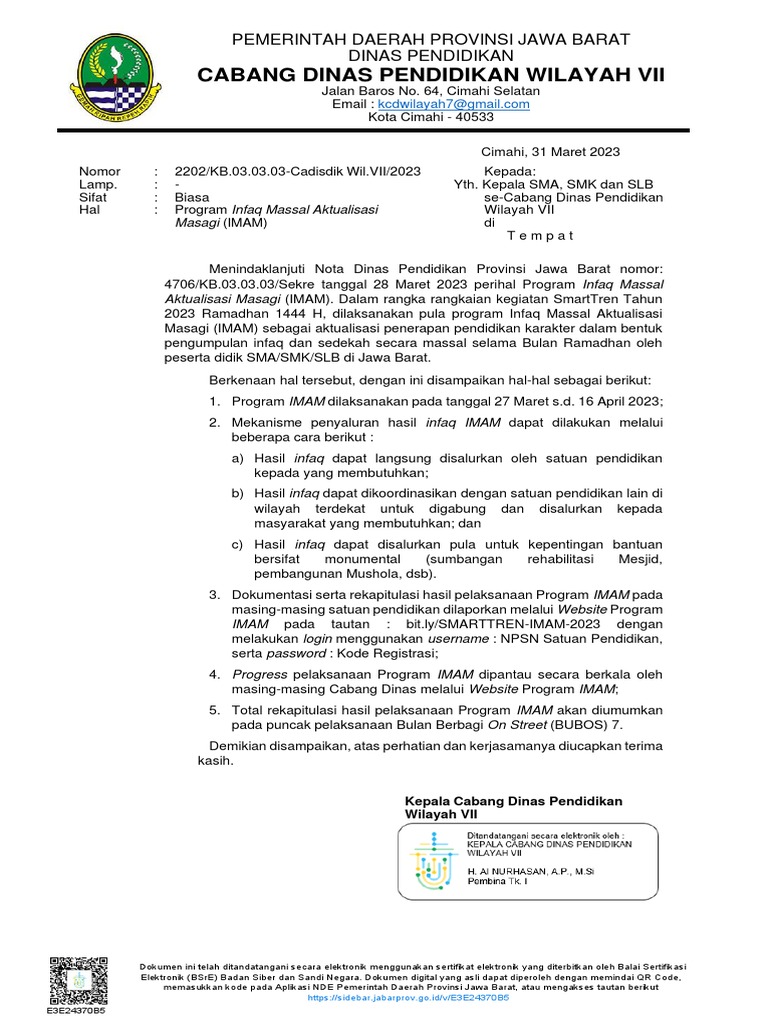 2202 Pemberitahuan Program Infaq Massal Aktualisasi Masagi IMAM ...