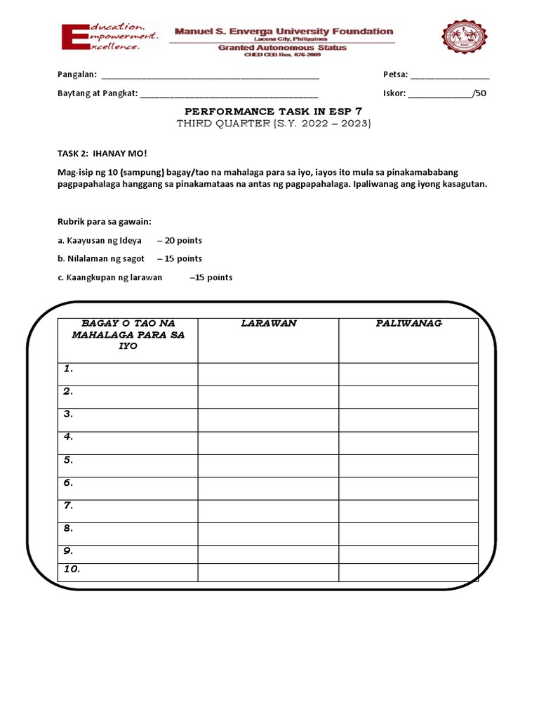 Performance Task 2 Quarter 3 | PDF