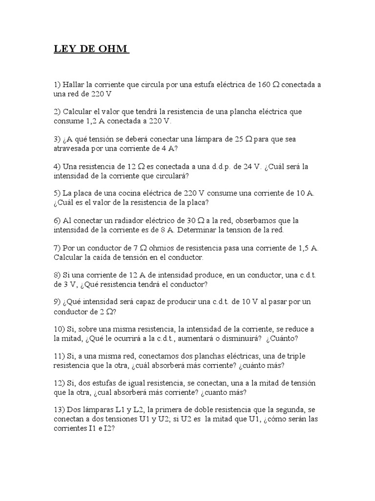 LEY DE OHM Ejercicios | PDF