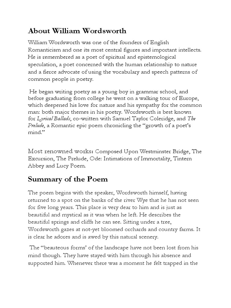 About William Wordsworth | PDF | William Wordsworth | Poetry