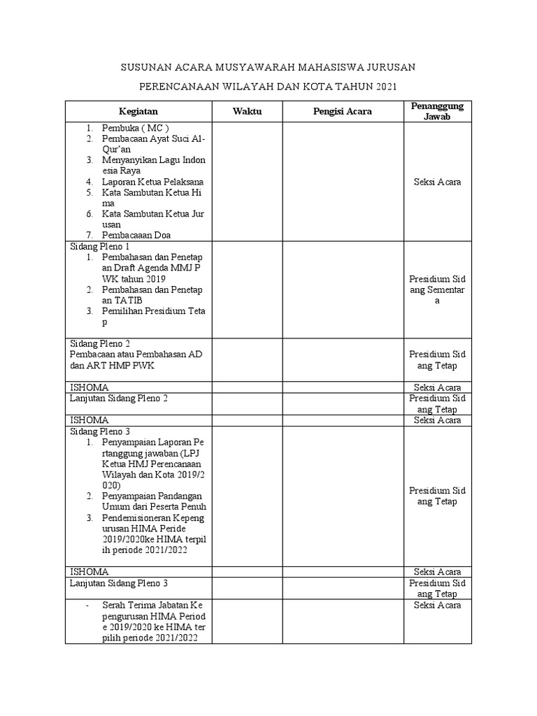 Susunan Acara MMJ | PDF
