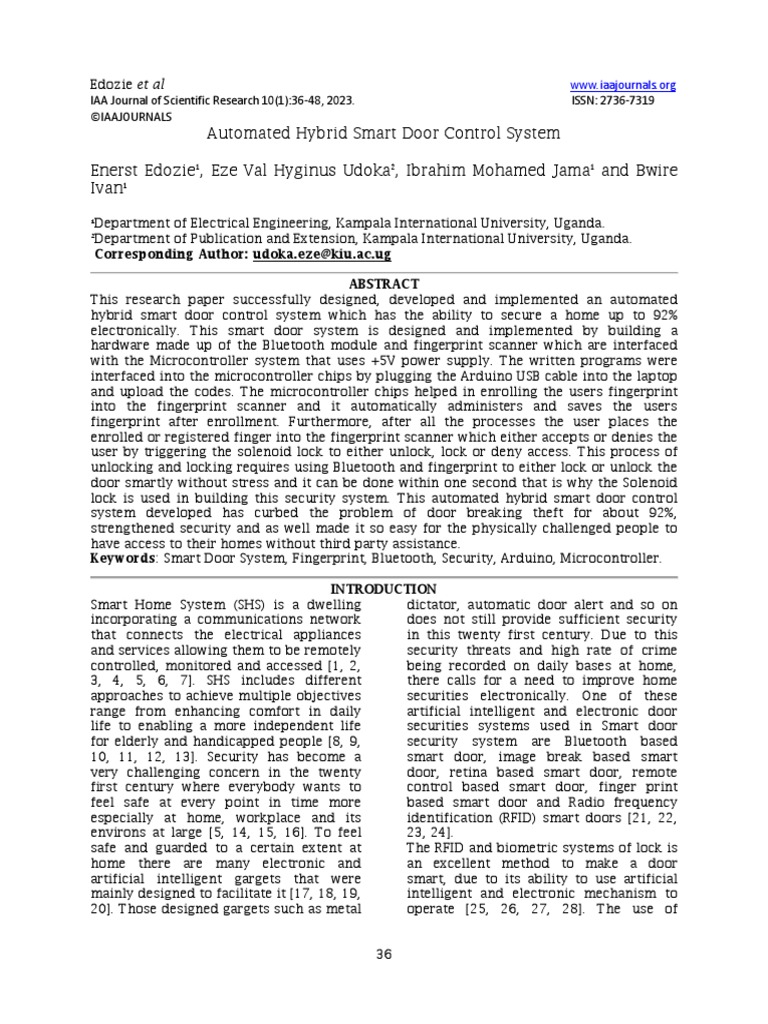 Automated Hybrid Smart Door Control System Download Free Pdf Arduino Bluetooth