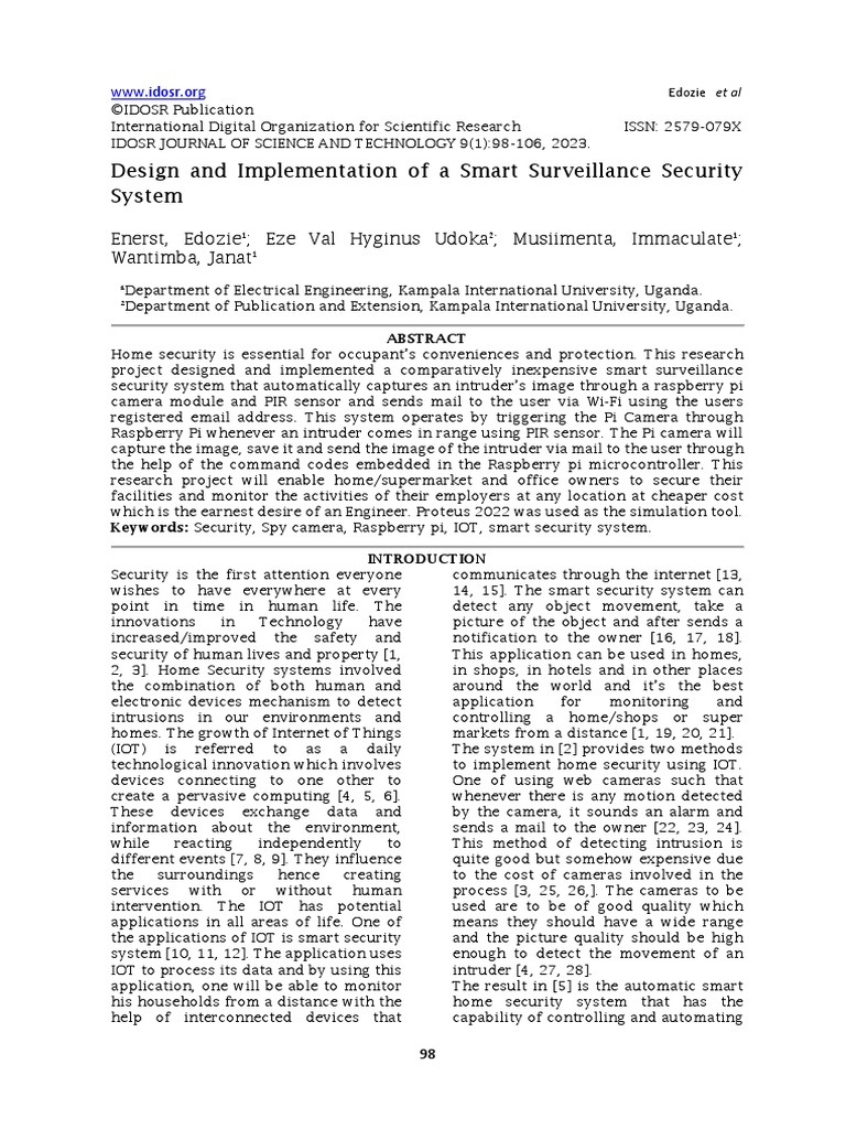 Design and Implementation of A Smart Surveillance Security System | PDF | Internet Of Things ...