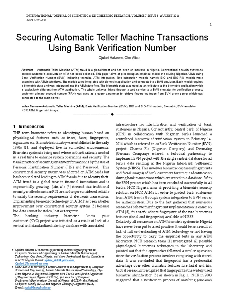 Atm BVN Integration Thesis Paper | PDF | Personal Identification Number | Automated Teller Machine
