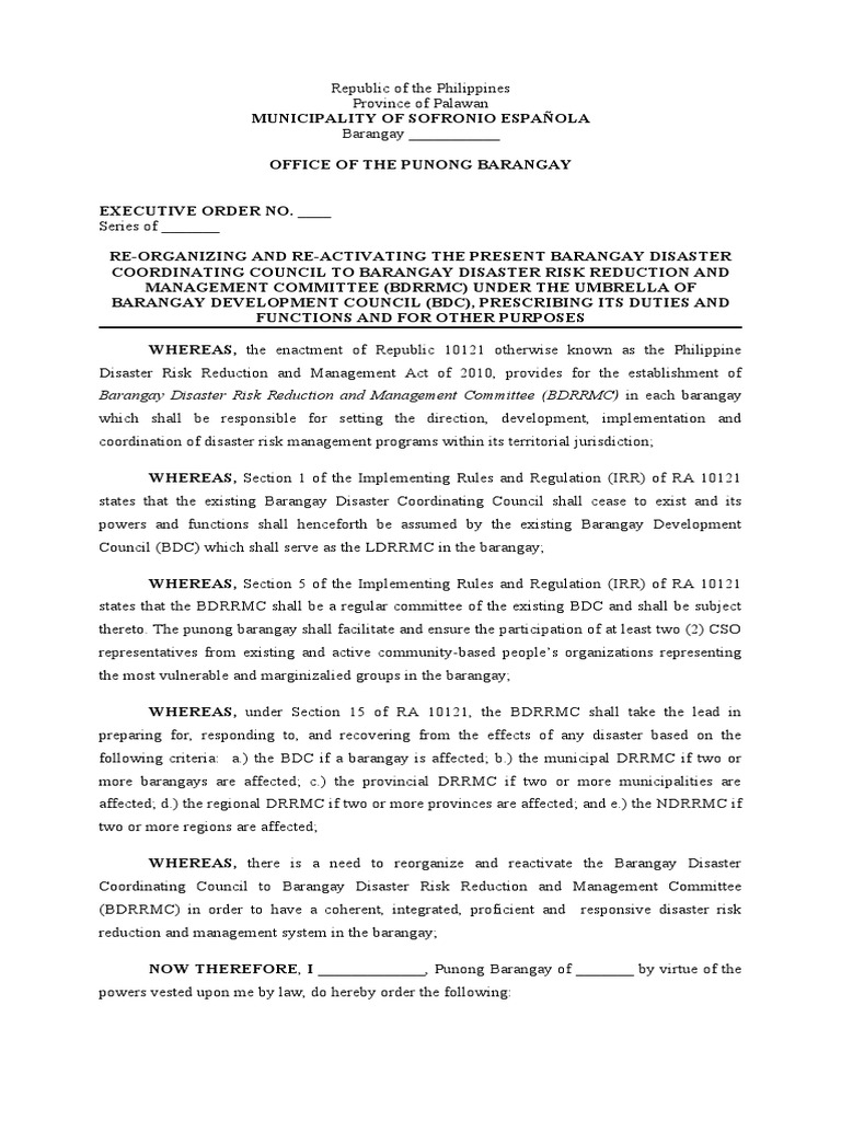 Sample Format Executive Order | PDF | Disaster Risk Reduction | Governance
