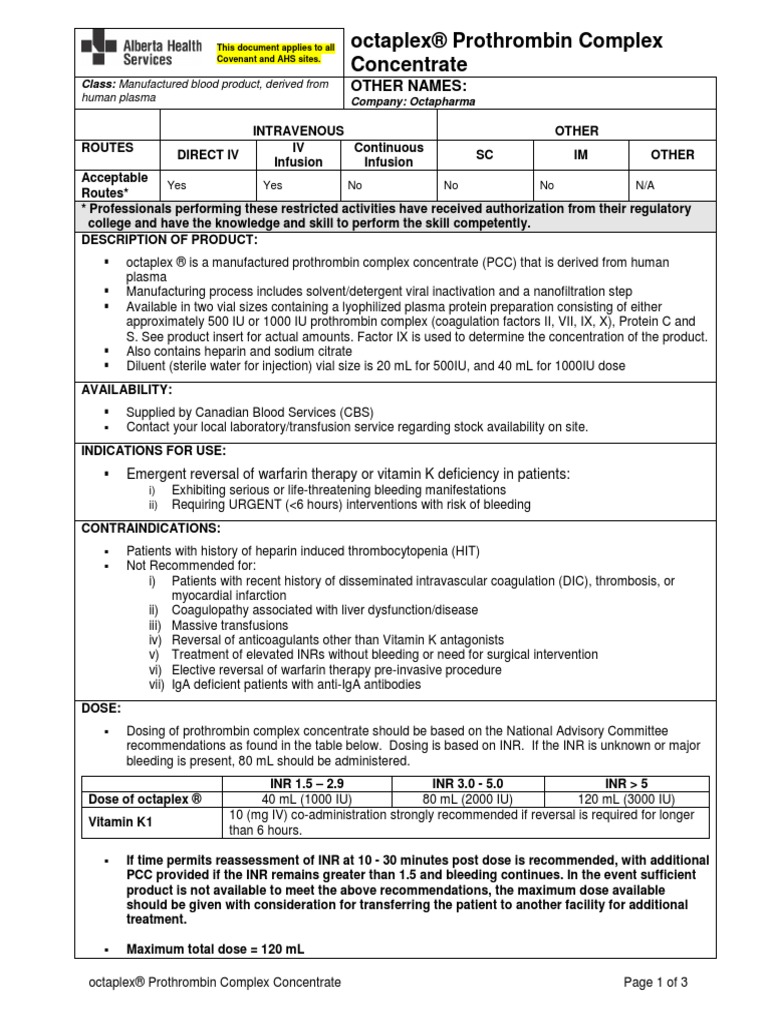 Octaplex | PDF | Intravenous Therapy | Blood Transfusion