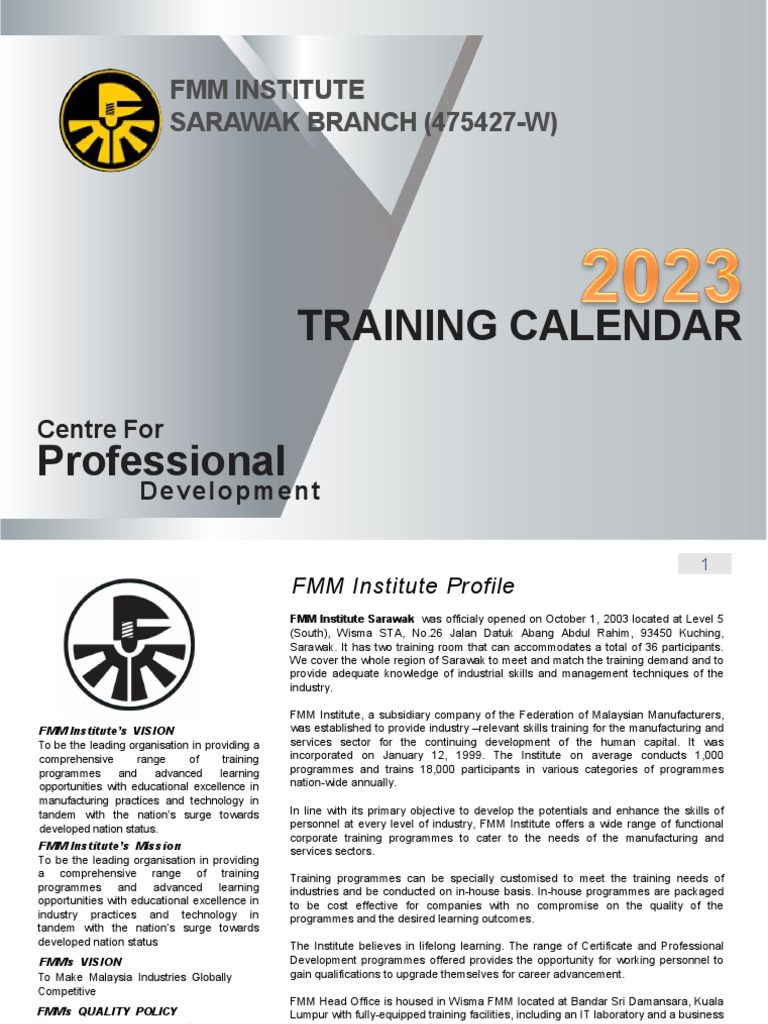 2023 FMMI Sarawak Training Calendr-Final | PDF | Occupational Safety ...