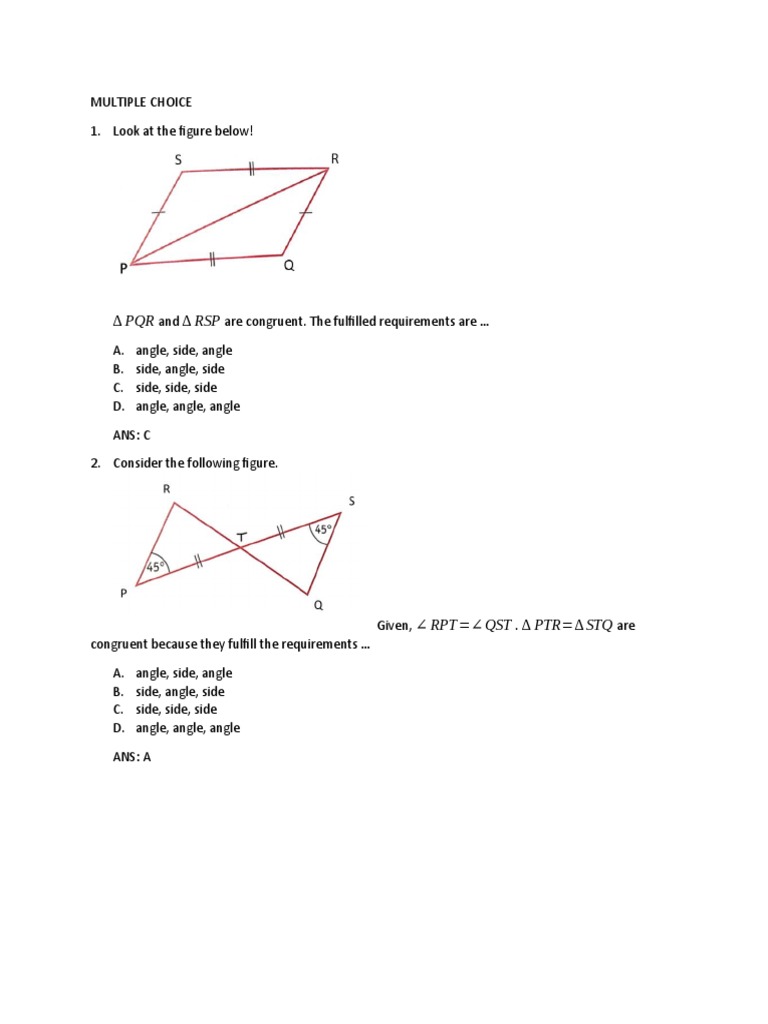 Geometry Concepts and Congruence Criteria in Multiple Choice Questions ...