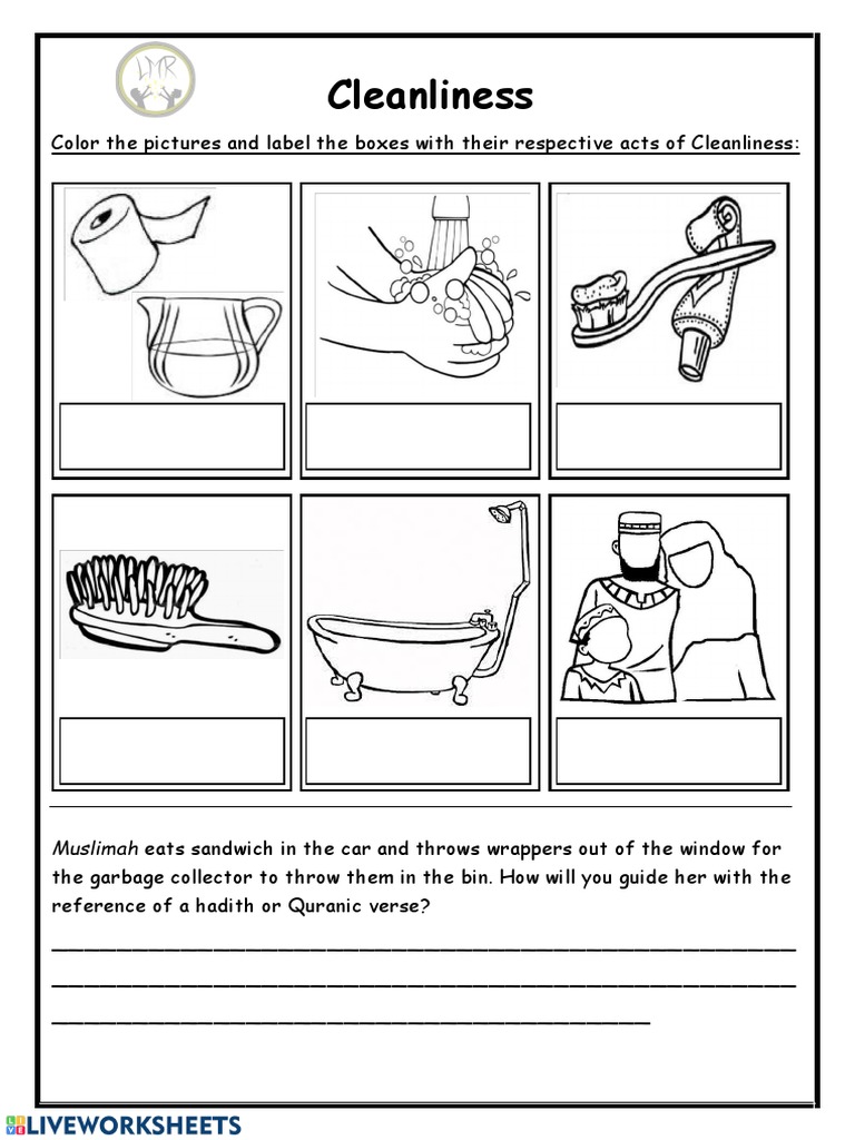 Cleanliness: Color The Pictures and Label The Boxes With Their ...