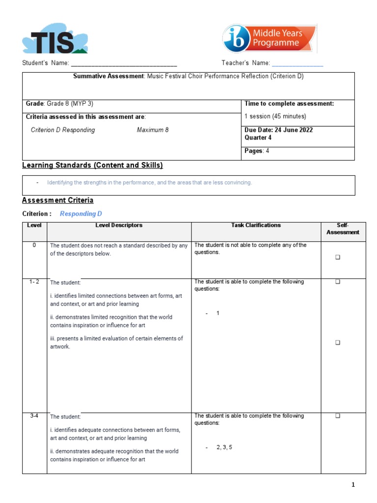 G8 Summative Assessment Criterion D | PDF | Educational Assessment | Psychological Concepts