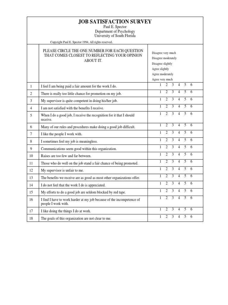 Job Satisfaction Scale | Download Free PDF | Job Satisfaction | Sampling (Statistics)