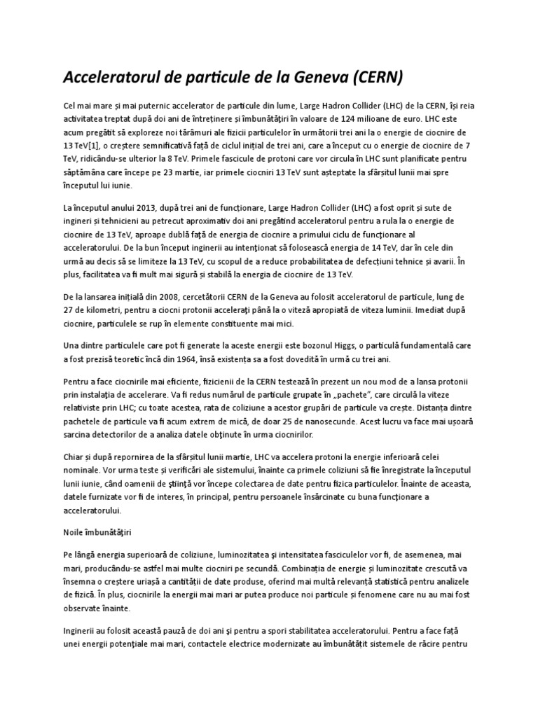 Acceleratorul de Particule de La Geneva CERN | PDF