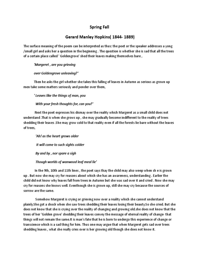 Spring Fall Gerard Manley Hopkins (1844-1889) | PDF