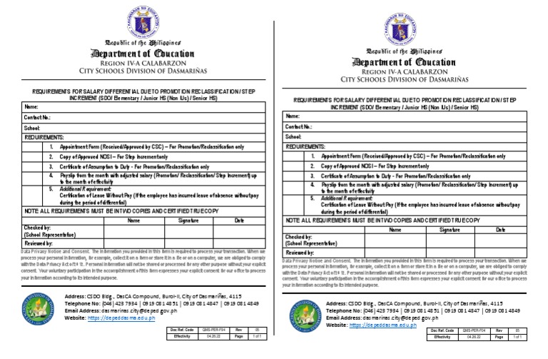 QMS PER F04 Requirements For Salary Differential Due To Promotion or ...