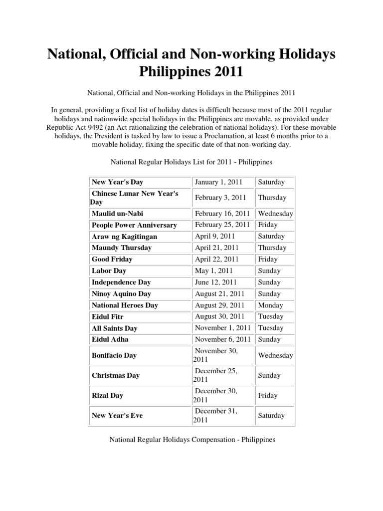 National Holidays | PDF | Holidays | Public Holiday