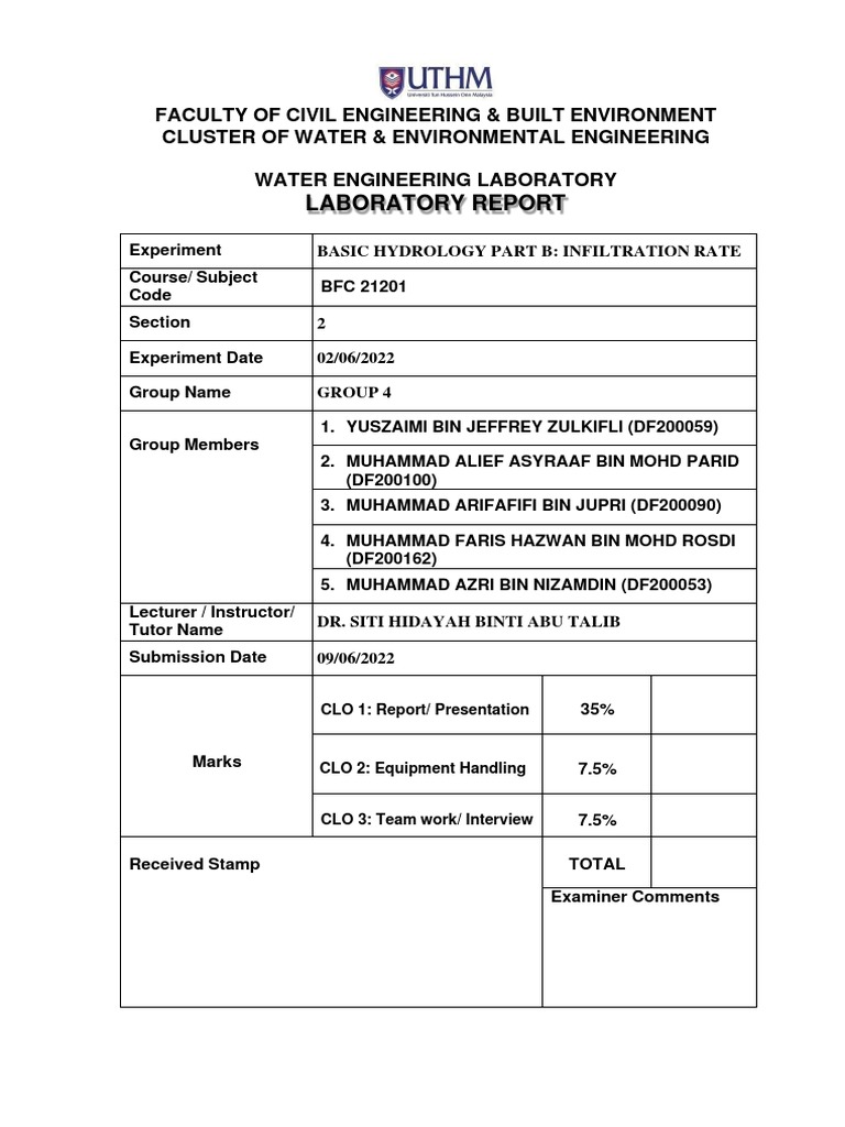 Infiltration Lab Report | PDF | Soil | Porosity