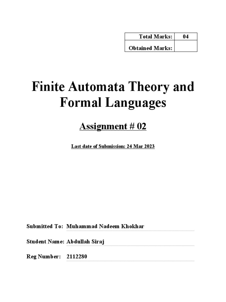 Finite Automata Theory and Formal Languages: Assignment # 02 | PDF | String (Computer Science ...