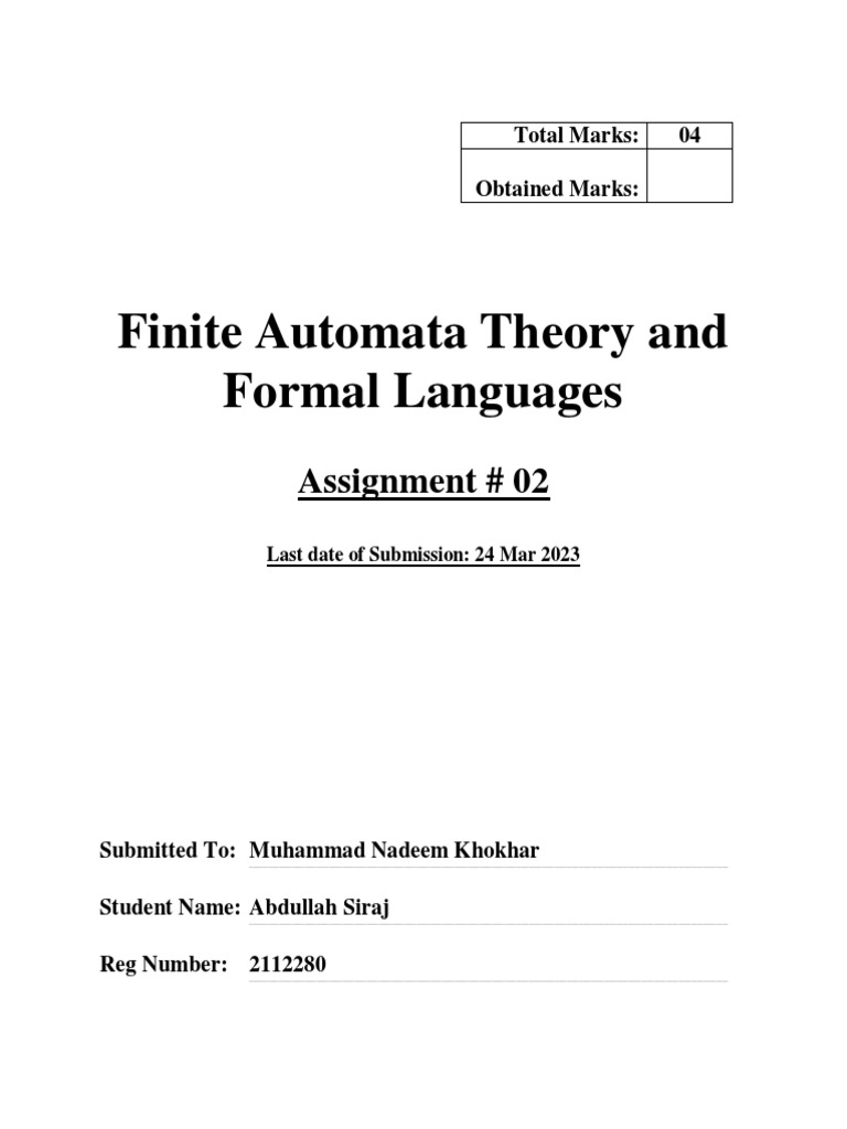 Finite Automata Theory And Formal Languages Assignment 02 Pdf String Computer Science