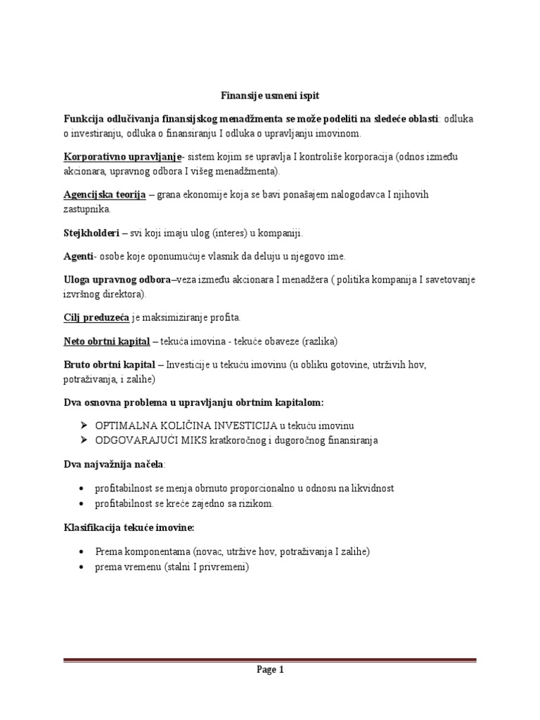 Finansije Usmeni Ispit Skripta | PDF