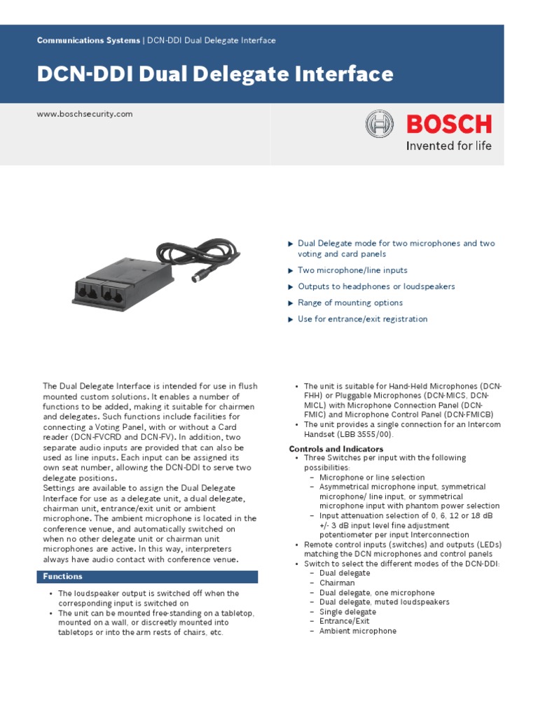 Communications Systems - DCN DDI Dual Delegate Interface | PDF | Microphone | Electrical Connector