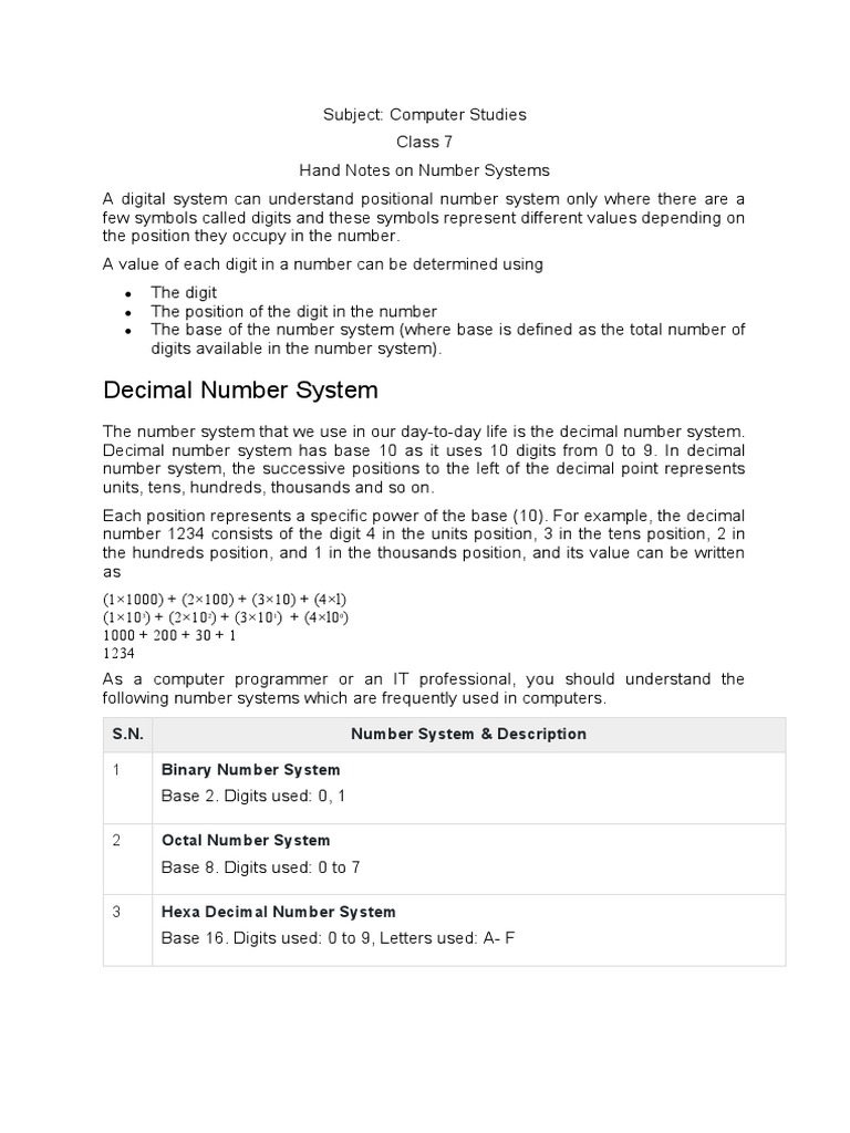 Class 7 Hand Notes On Number System 1 1 | PDF | Theory Of Computation ...