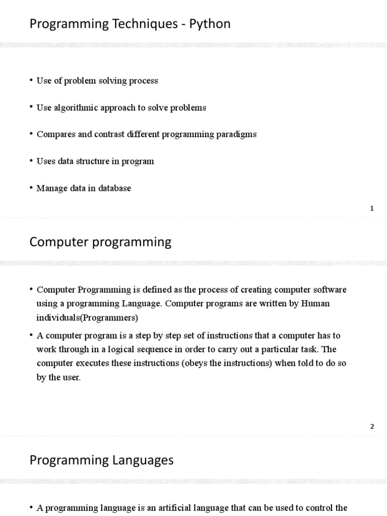 Programming Techniques - Python | PDF | Programming Language | Computer Programming