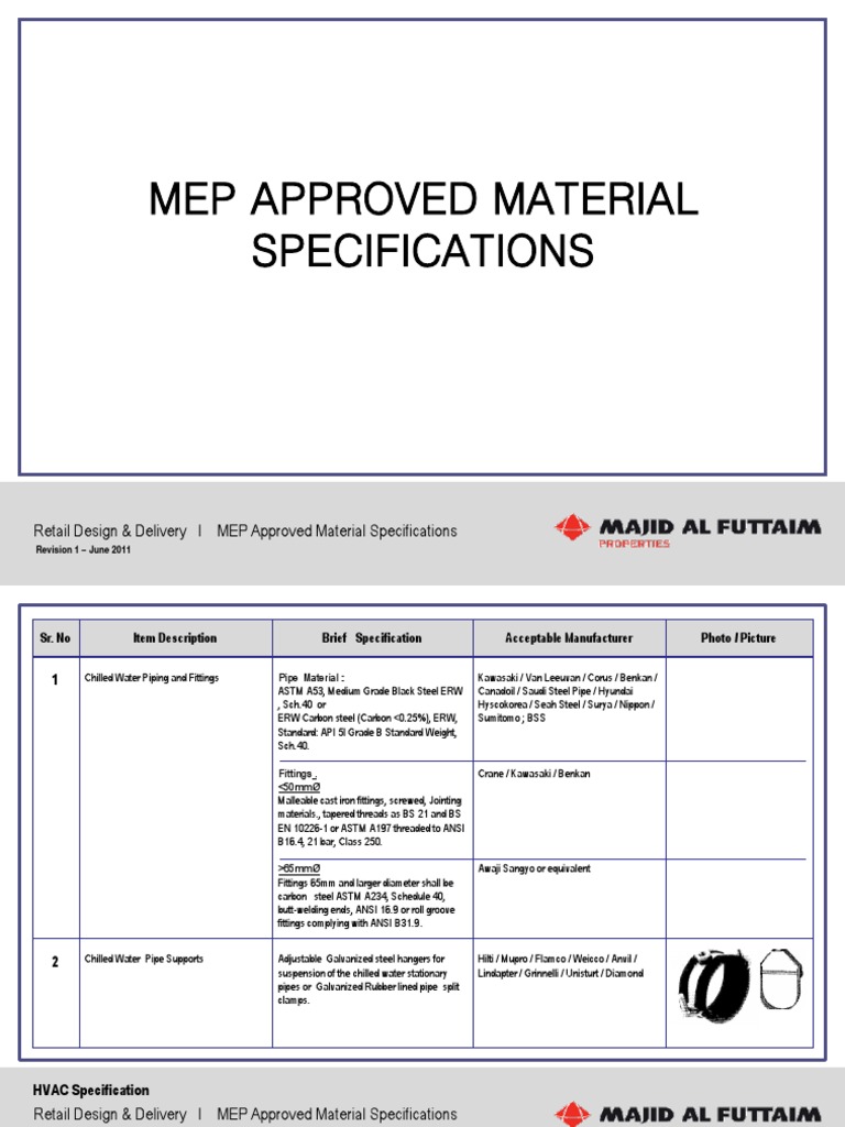 Mep Approved Material Specifications: Technical Assessment Guide | PDF ...