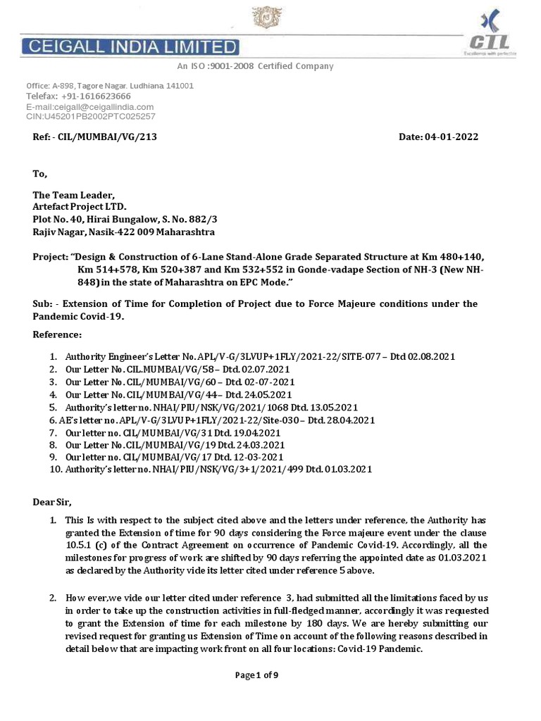 Out - 213 - Cil - To - Artefact Extension of Time Application | PDF | Medicine
